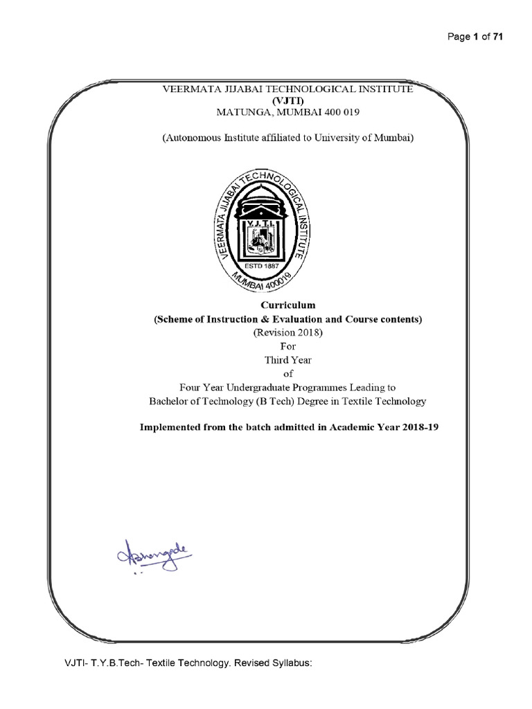 Updated-R-2018 Third-Year B.tech Textile Scheme Syllabus | PDF