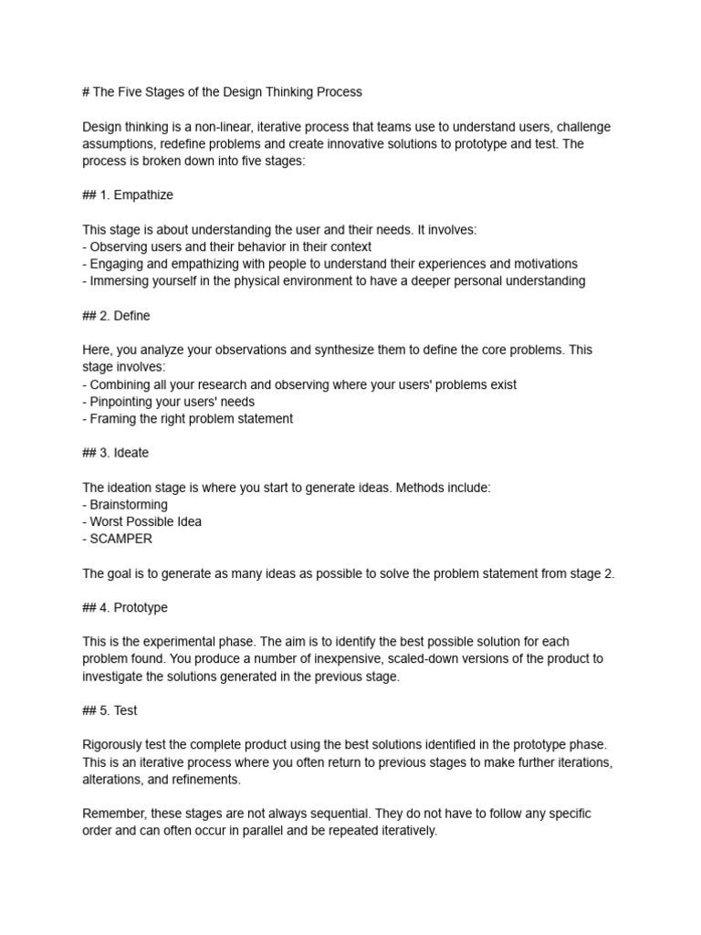 The Five Stages of The Design Thinking Process | PDF