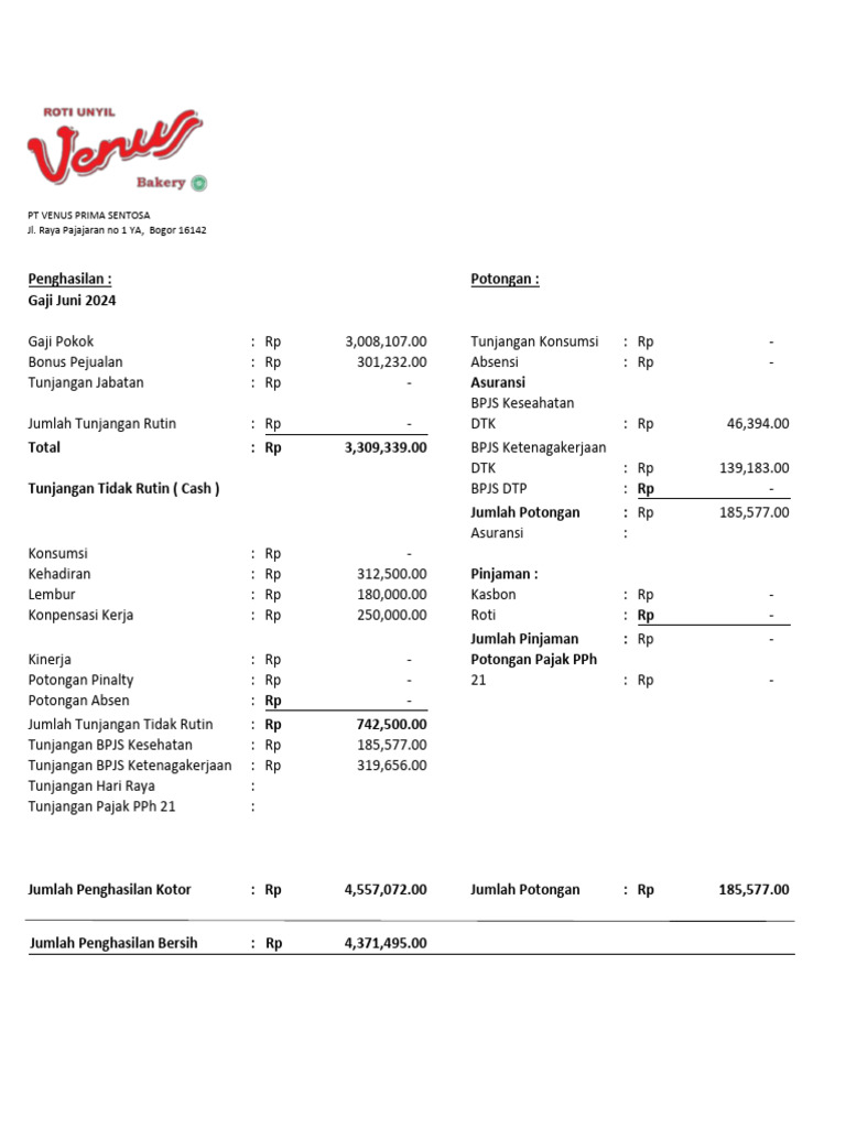 Slip Gaji Juni 24 Herlina | PDF