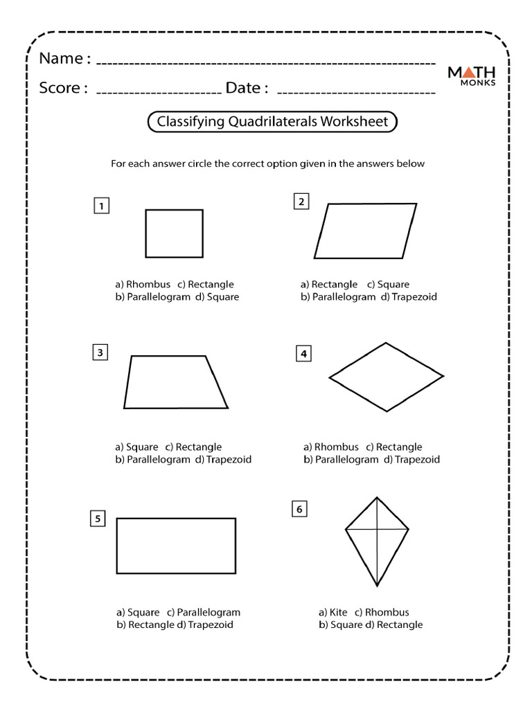 Classifying Quadrilaterals Worksheet 5th Grade | PDF