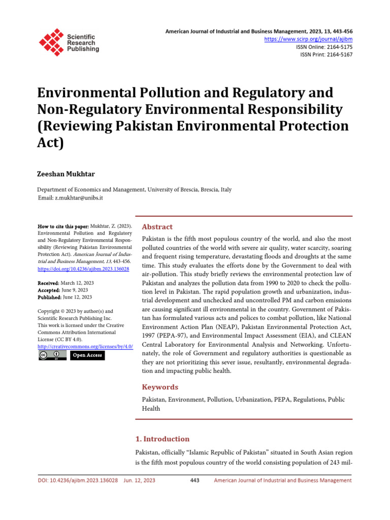 Environmental Pollution and Regulatory and Non Regulatory 3kikf4zg | PDF