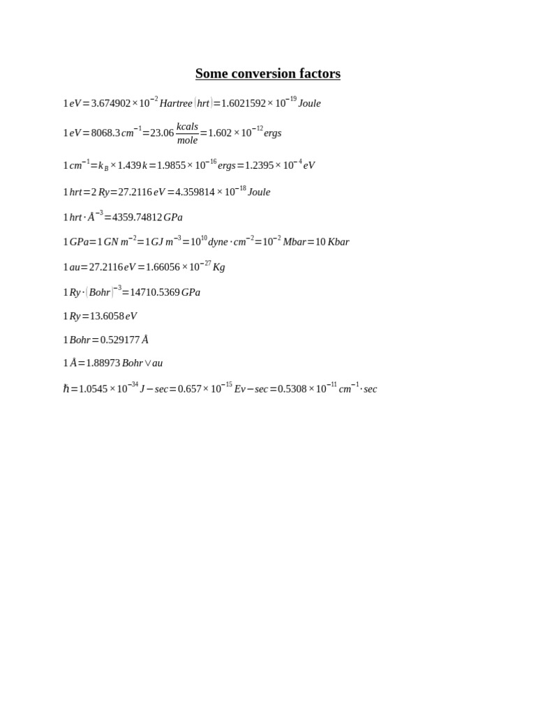 Some Conversion Factors | PDF