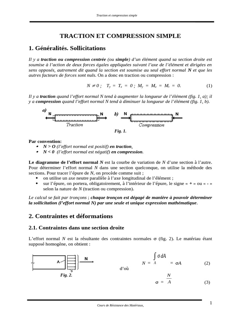 Chapitre . La Traction Et La Compression Simple | PDF