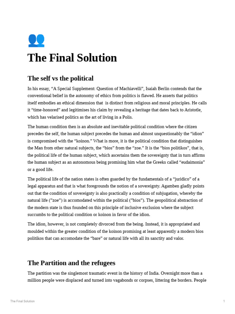 The Final Solution | PDF
