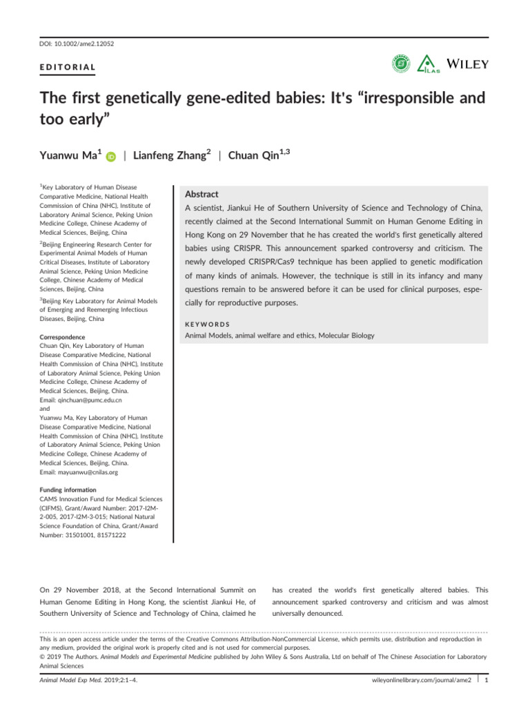 The First Genetically Gene-Edited Babies Its Irre | PDF