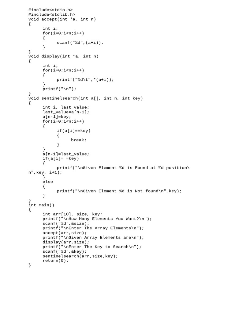 Sentinel Linear Search Using C | PDF