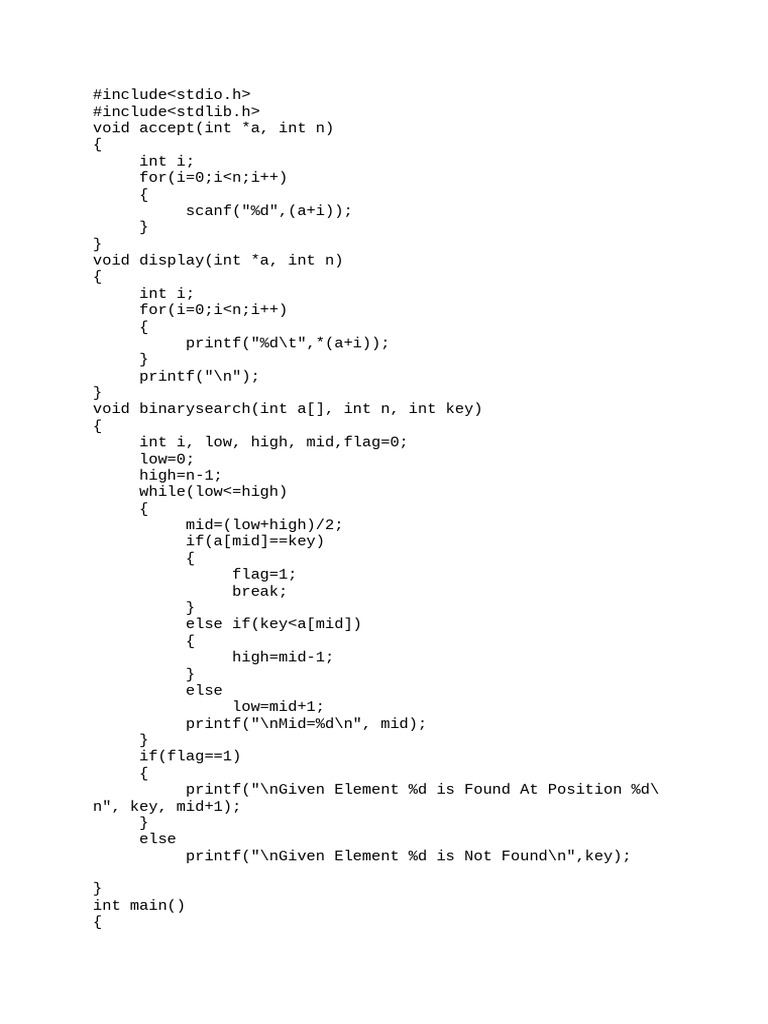 Binary Search Using C | PDF