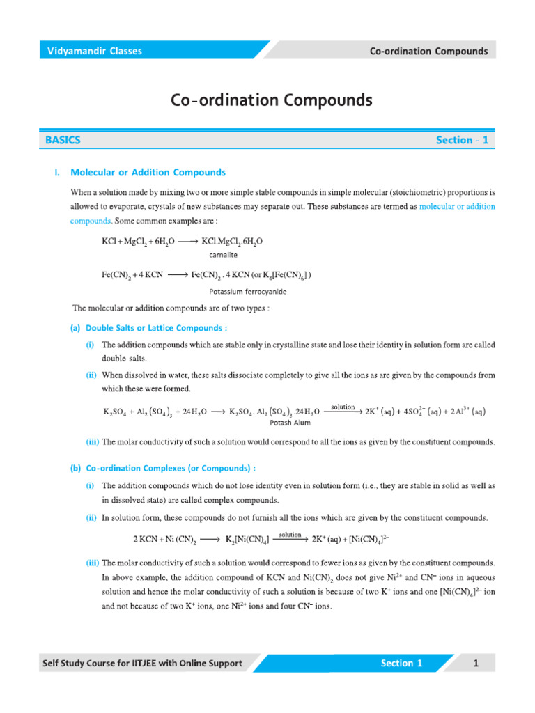 Coordination Compounds Section 1 PDF | PDF