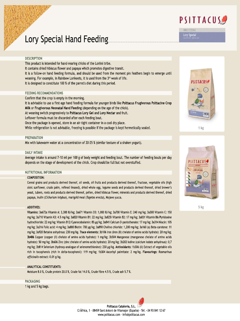 Lory Special Hand Feeding ENG | PDF