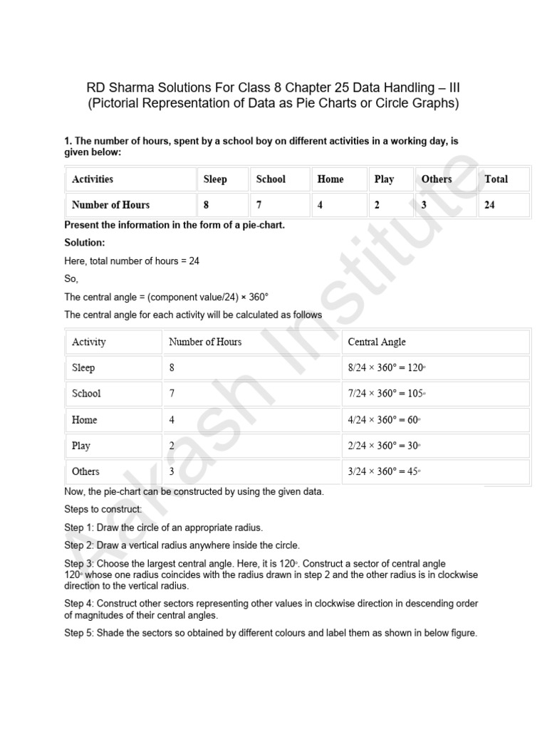 RD Sharma Solutions For Class 8 Chapter 25 Data Handling | PDF | Pie ...