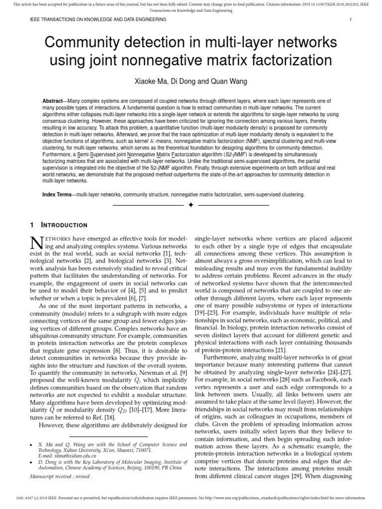 Community Detection in Multi-Layer Networks Using | PDF