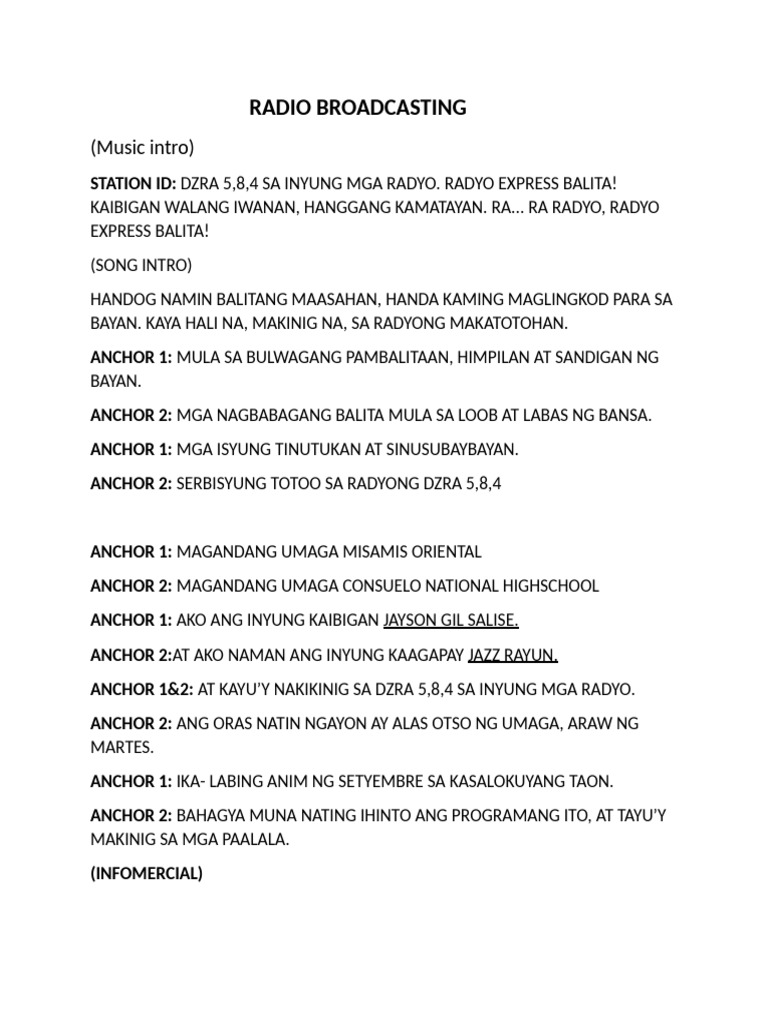 Radio Broadcasting Filipino Category 2 | PDF