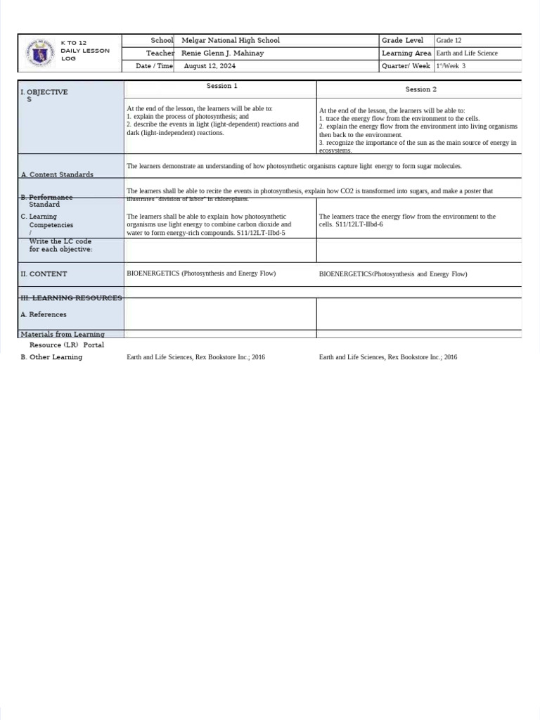 Earth and Life Science 12 DLP Week 3 | PDF