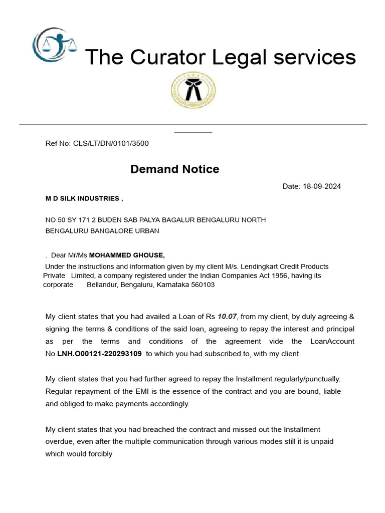 Demand Notices Sai M D Silk Industries | PDF