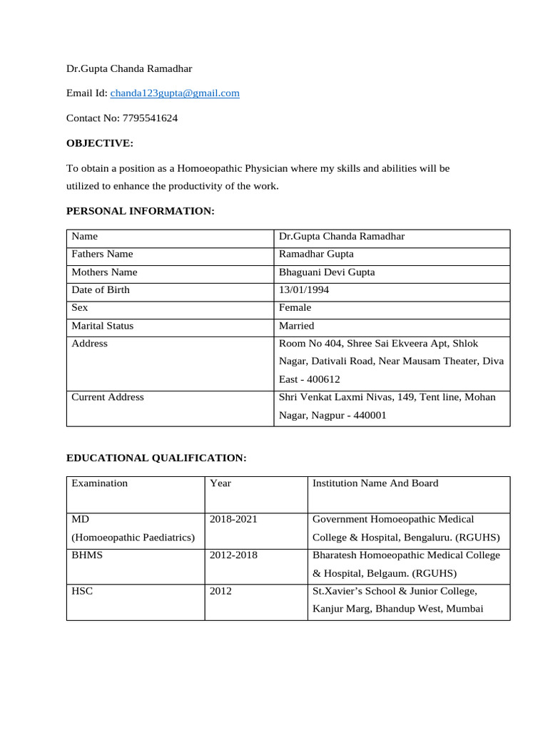 Dr. Chanda Resume | PDF