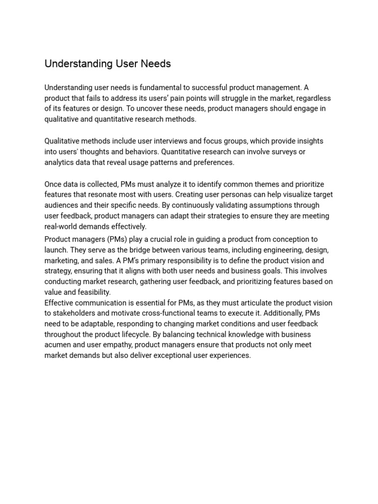 Understanding User Needs | PDF
