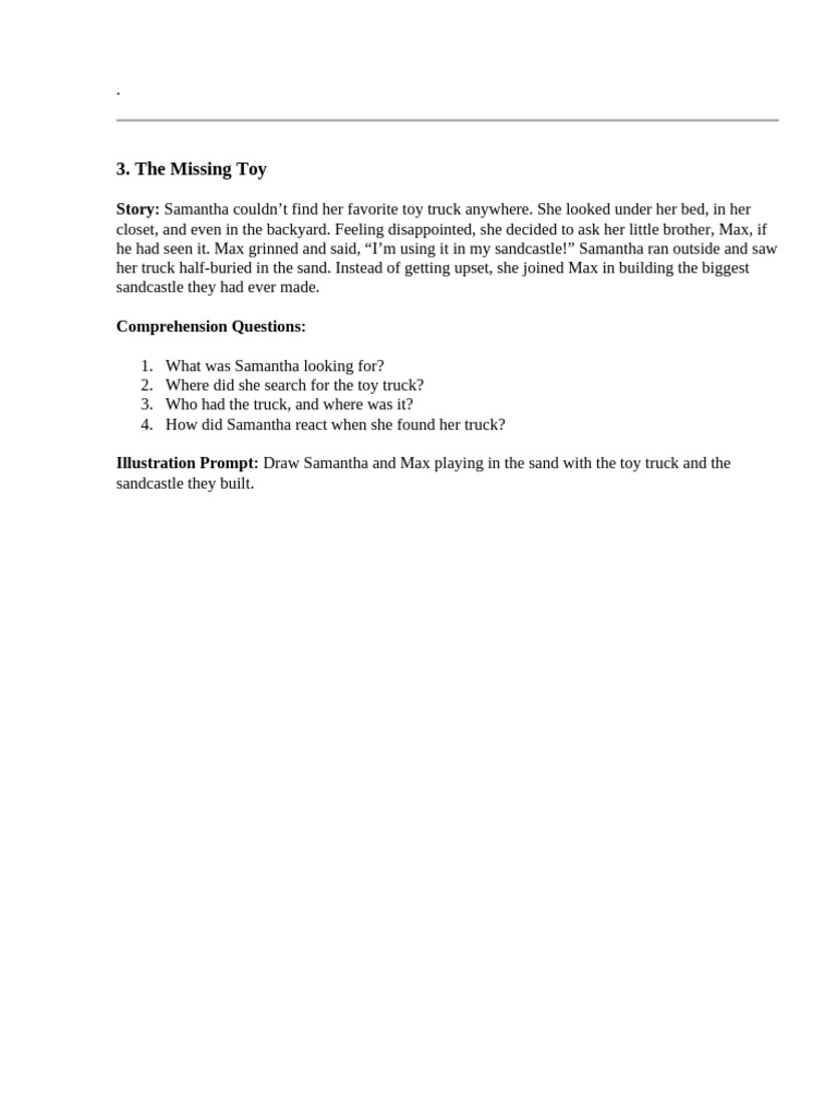 The Missing Toy: Story | PDF
