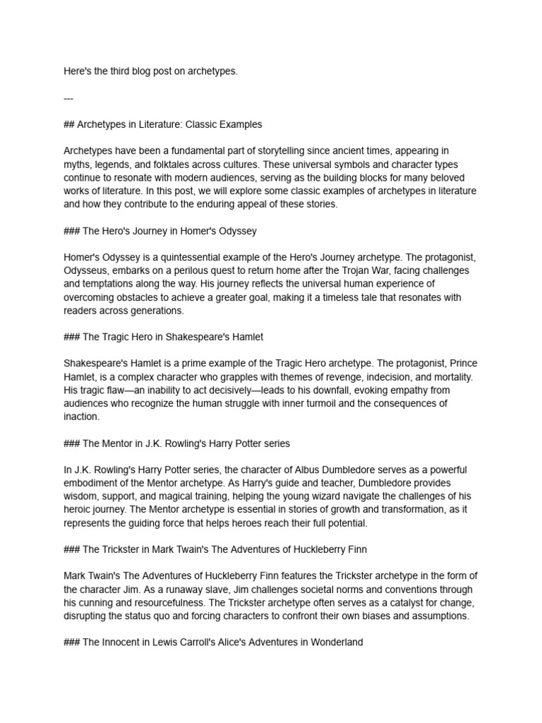 Archetypes in Literature - Classic Examples | PDF