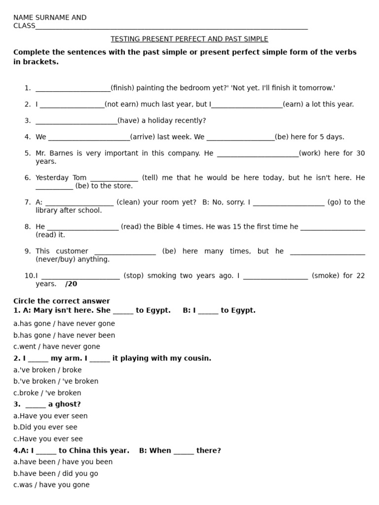 Test - Present Perfect or Past Simple | PDF