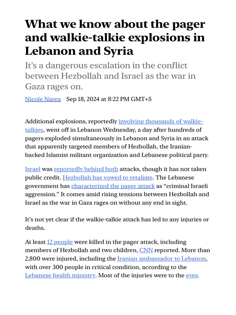 Pagers Explode in Lebanon Attack Targeting Hezbollah - What We Know ...