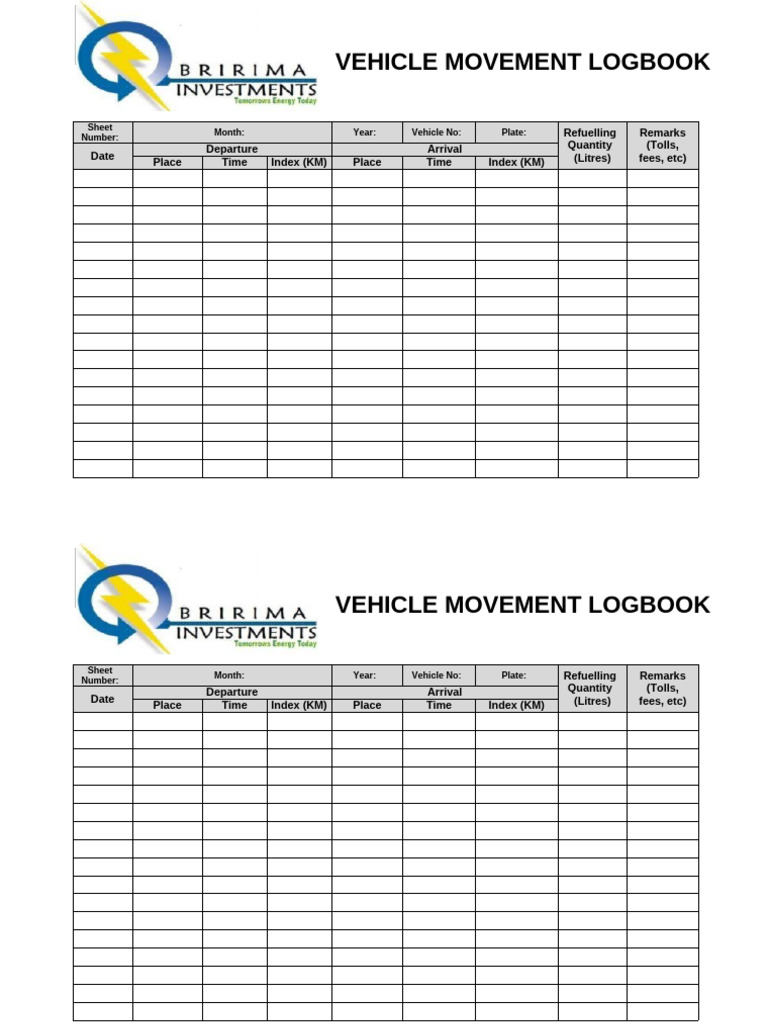 Vehicle Movement Logbook | PDF