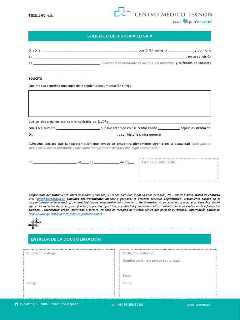 TEK21.2 - F2.Formulario de Solicitud de HC - v.3 | PDF