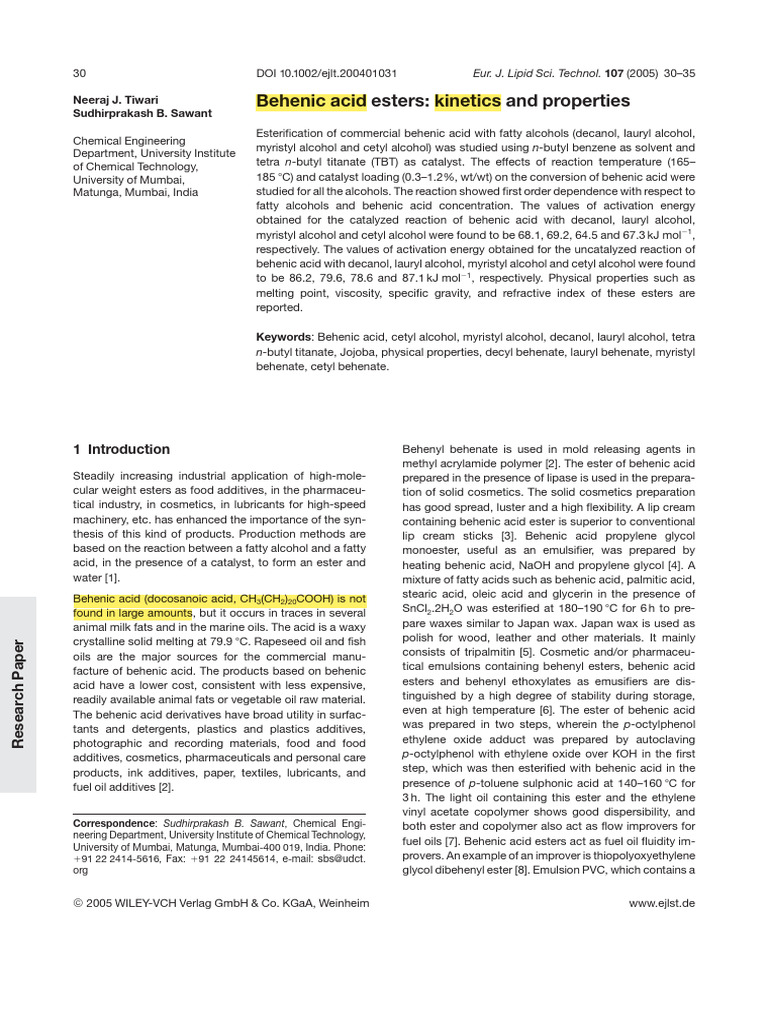 Behenic Acid Kinetics | PDF