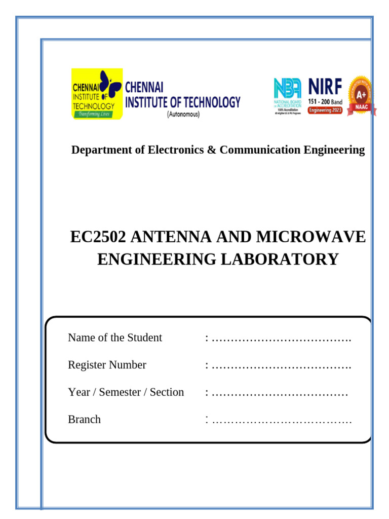 EC2502 Antenna and Microwave Engineering Lab Manual | PDF