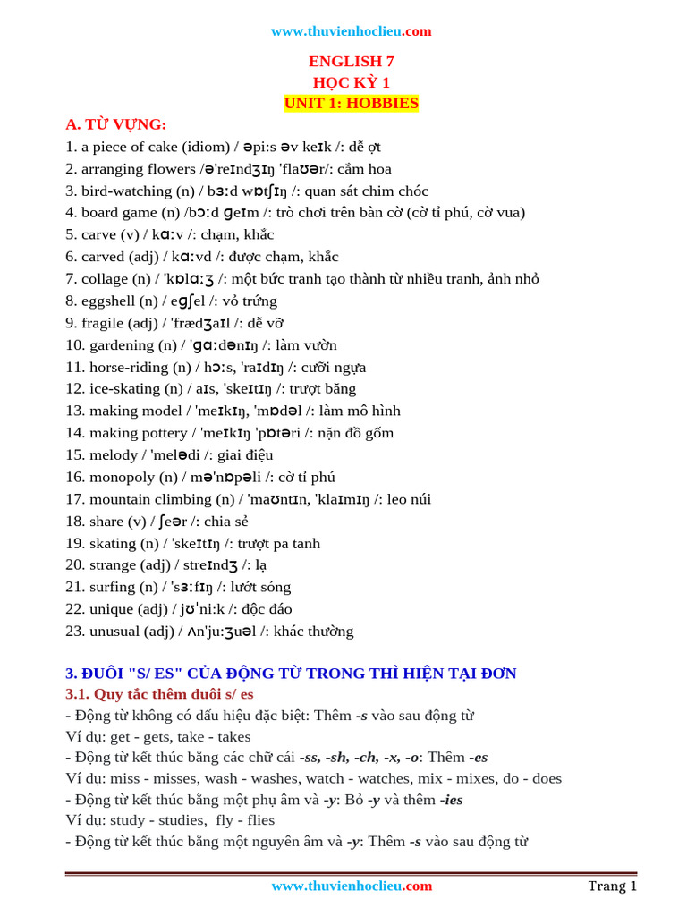 BTTHCS TA7 Unit 1 | PDF