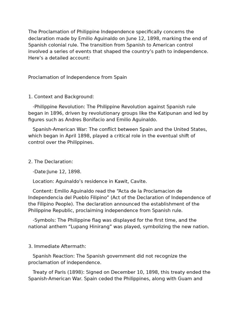 Philippine Independence Proclamation 1898 | PDF | Philippines ...