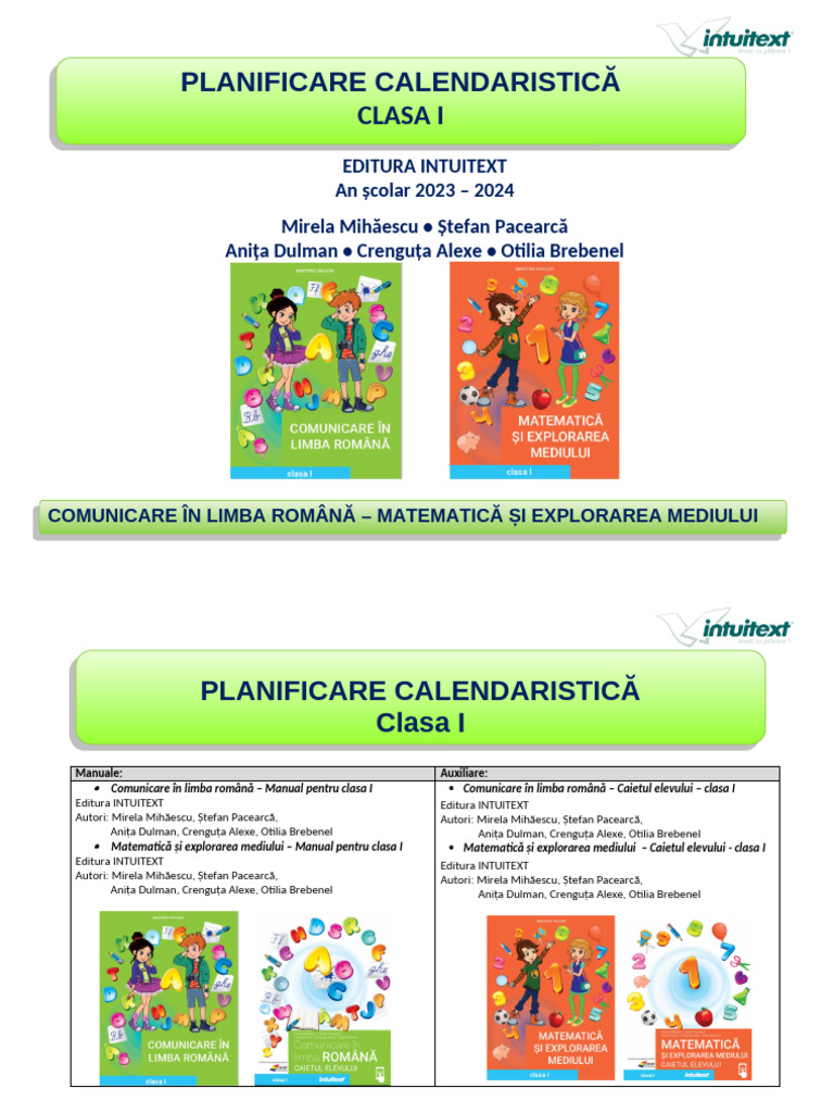 INTUITEXT Cls I Planificare Calendaristica 2023-2024 | PDF