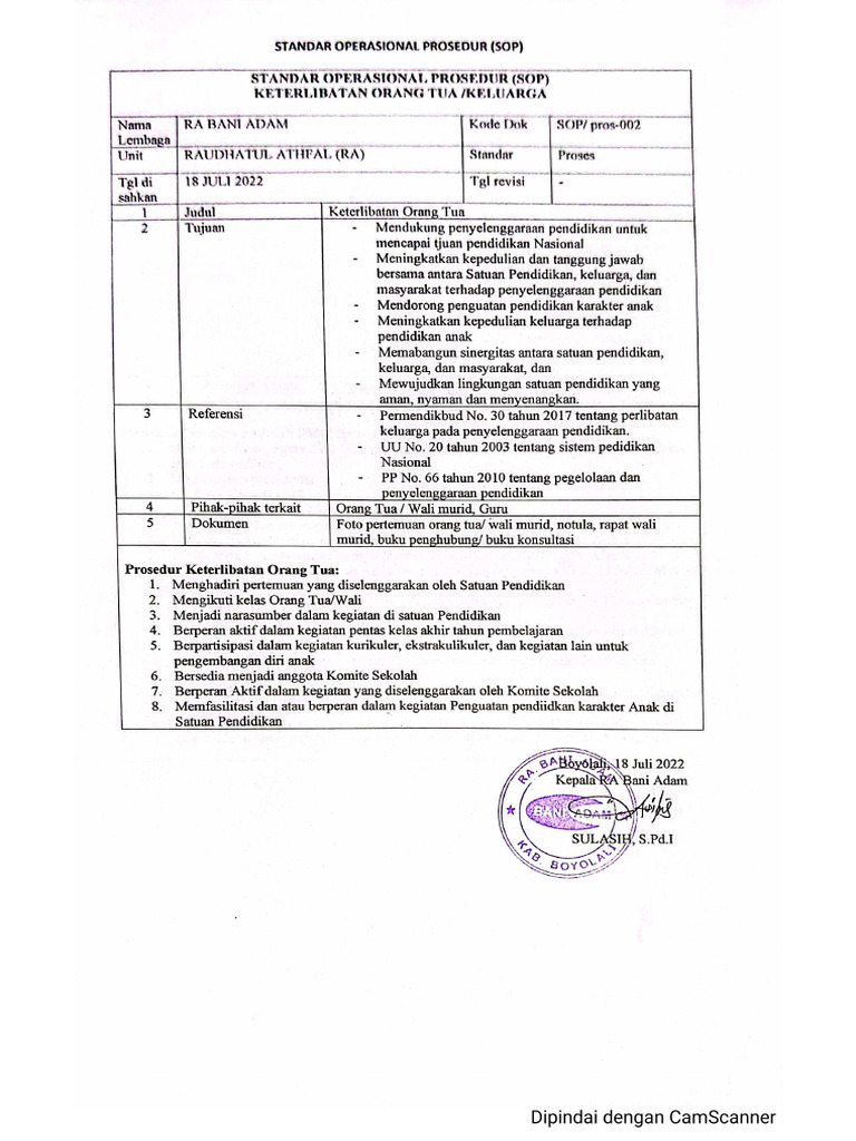 6.3.5 SOP Keterlibtn Ortu | PDF