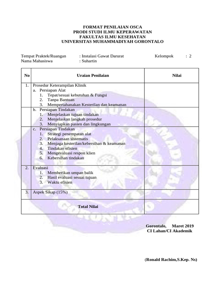 Format Penilaian Osca | PDF