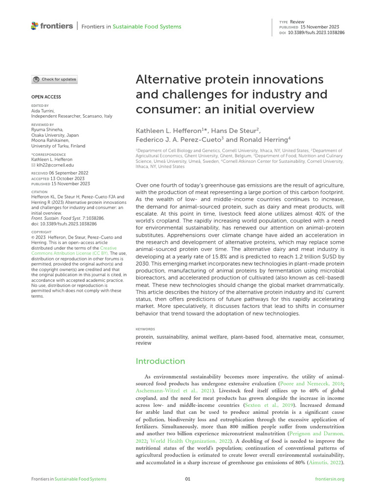 Hefferon de Steur Et Al 2023 FSFS Alternative Protein Innovations | PDF