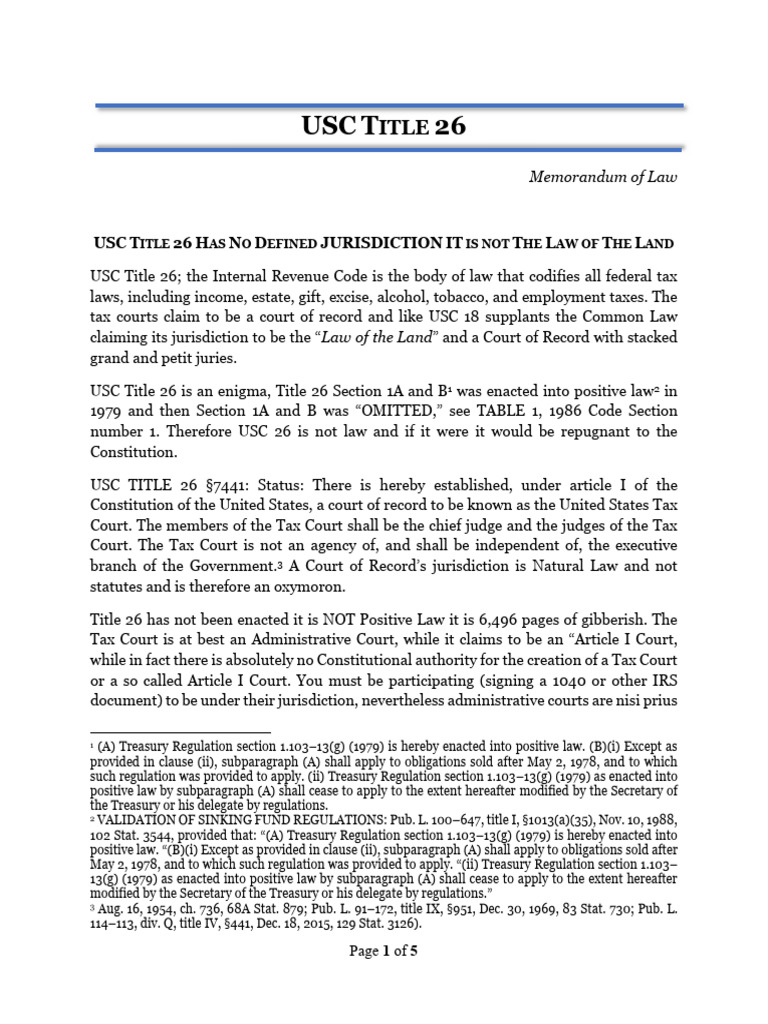 Memorandum USC Title 26 | PDF