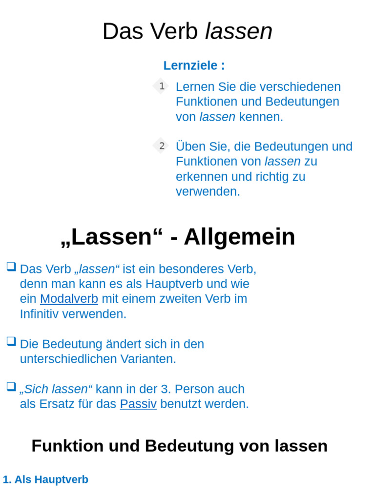 B1.1 Kapitel 1 - Das Verb Lassen | PDF