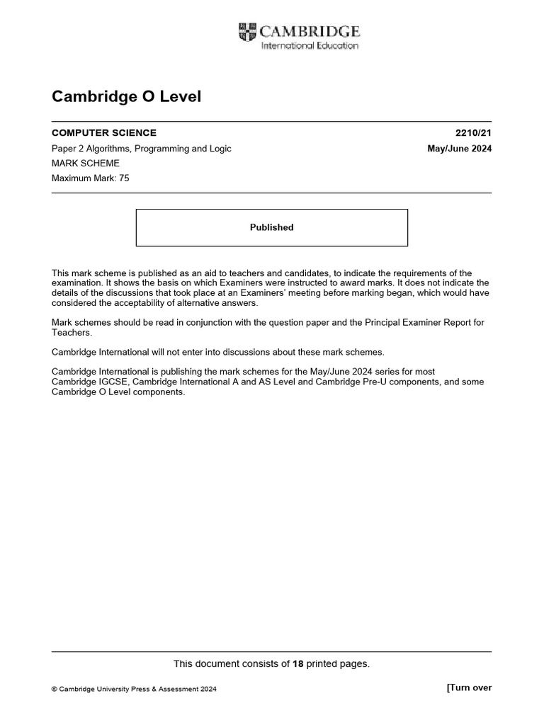 Cambridge O Level: Computer Science 2210/21 | PDF