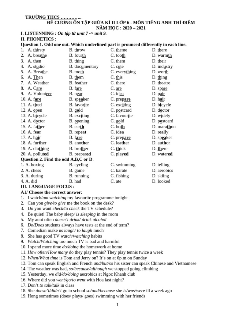 (TA6) - Đề KT giữa HK2 | PDF