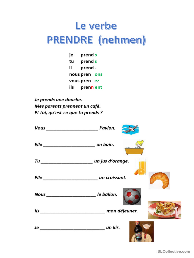 Le Verbe Prendre | PDF