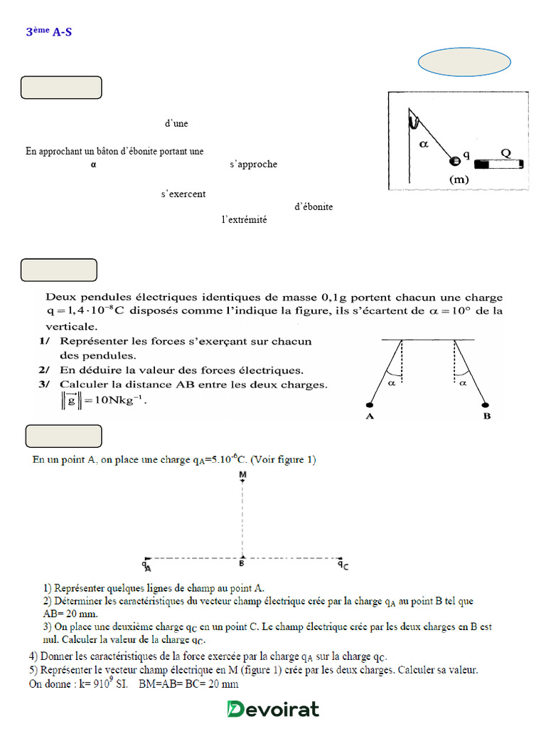 Série D'exercices N°1 - Sciences Physiques Interaction Électrique - 3ème Sciences Exp (2022-2023 ...