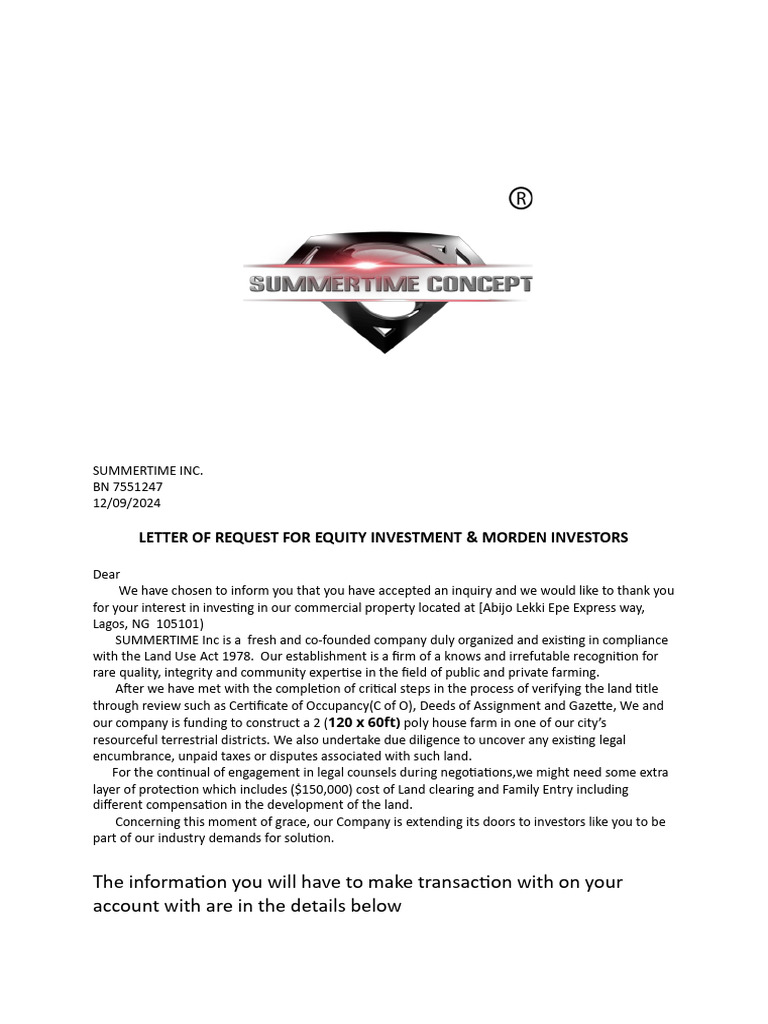 Letter of Equity | PDF