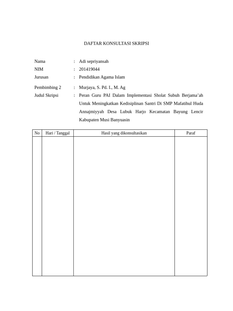Daf Konsul Skripsi Sepri Dosen 2 | PDF