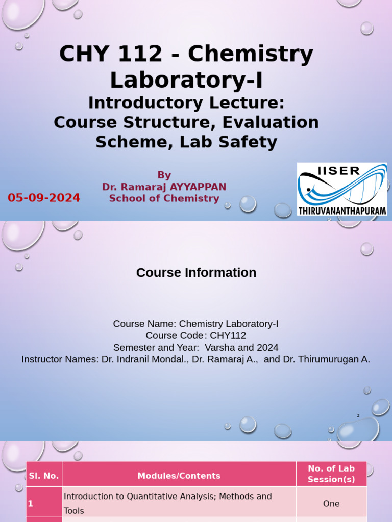 CHY 112 Safety Introduction | PDF