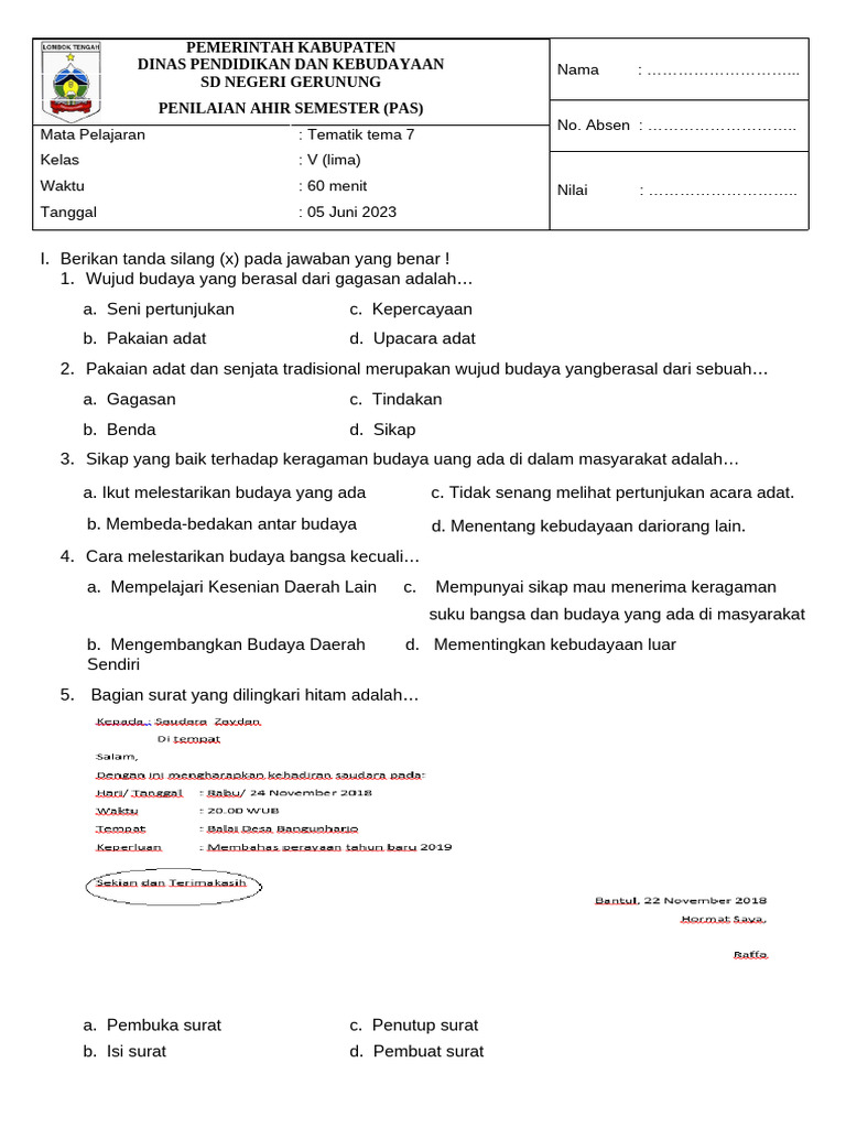 Soal PAS TEMA 7 Kelas 5 SMT 2 | PDF