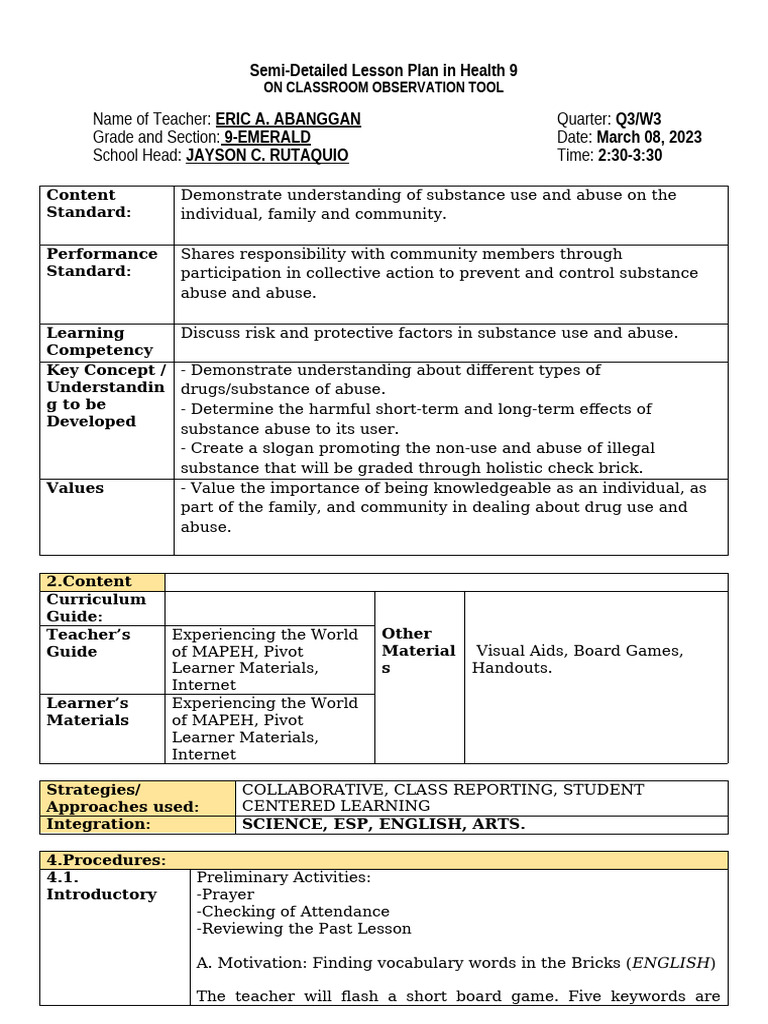 COT Lesson Plan III | PDF