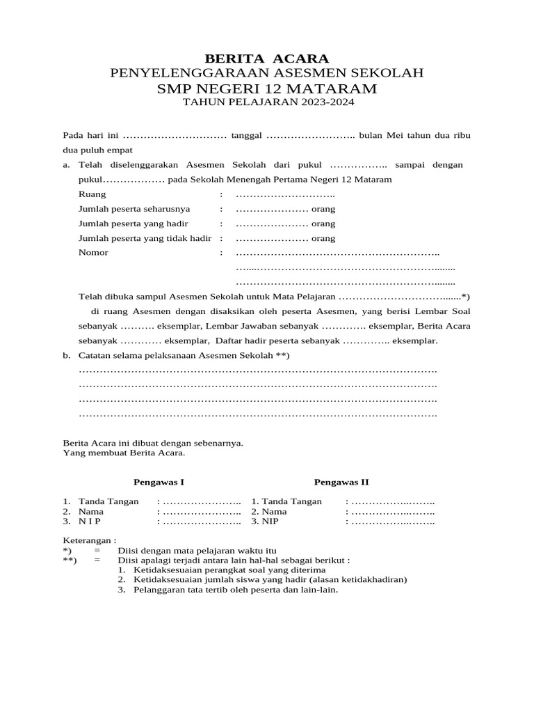 Berita Acara Model Dinas | PDF