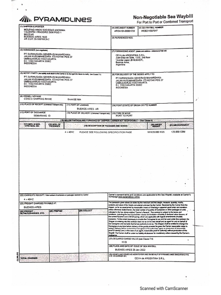 Bill of Lading Contoh | PDF