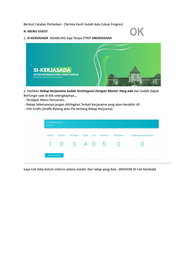 Berikut Catatan Perbaikan Sikerjasada Pak Bayu | PDF