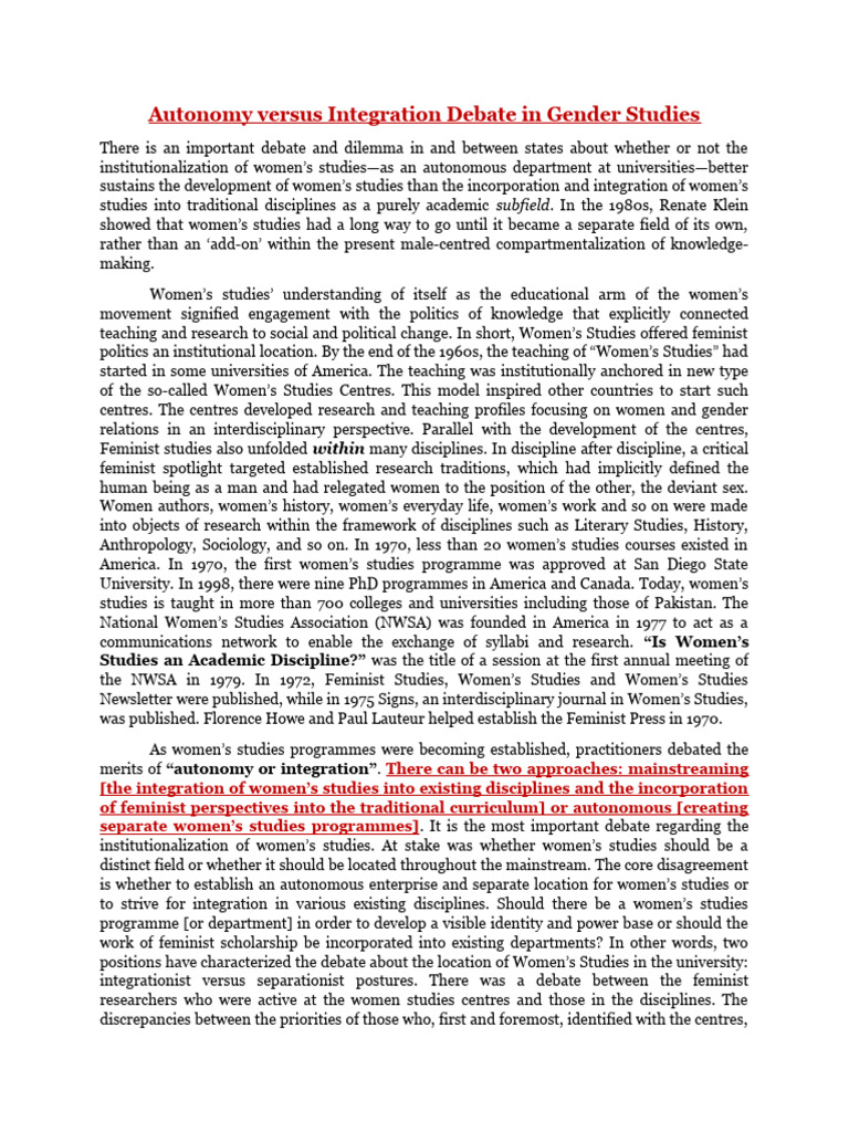 Autonomy Versus Integration | PDF