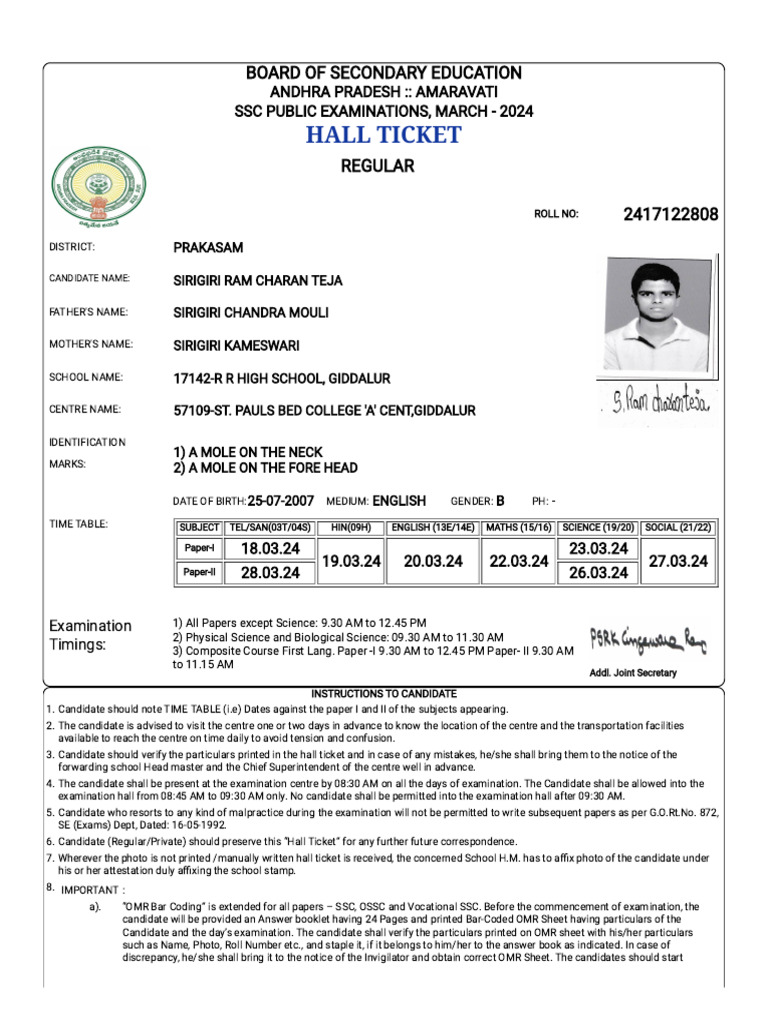 ram Charan hall ticket | PDF